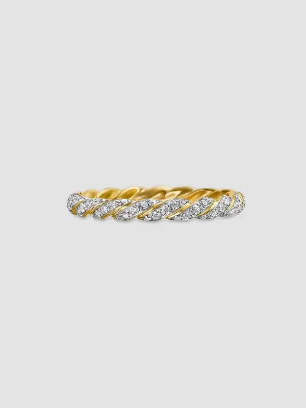 David Yurman Paveflex Ring Eith Diamonds In 18k Yellow 2.8mm - Gold