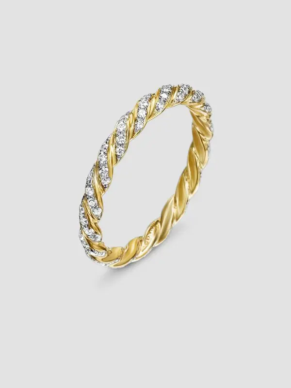 David Yurman Paveflex Ring Eith Diamonds In 18k Yellow 2.8mm - Gold
