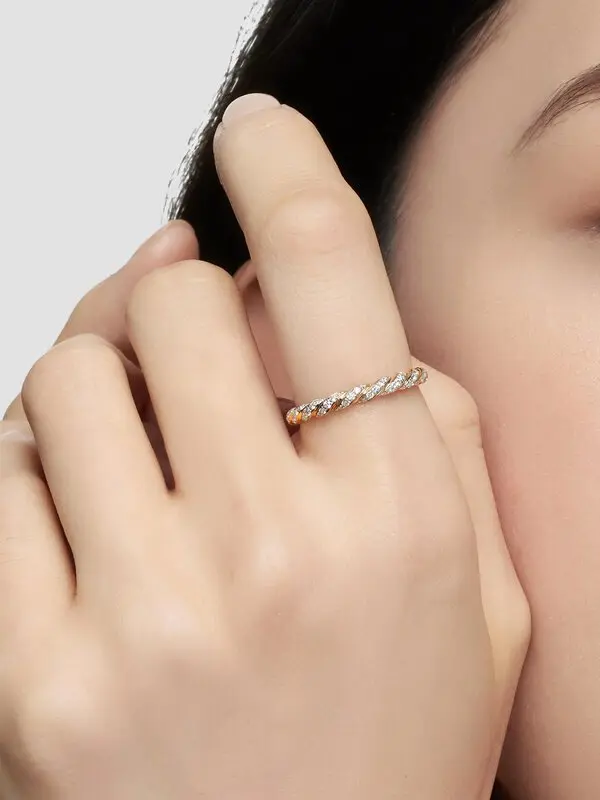 David Yurman Paveflex Ring Eith Diamonds In 18k Yellow 2.8mm - Gold