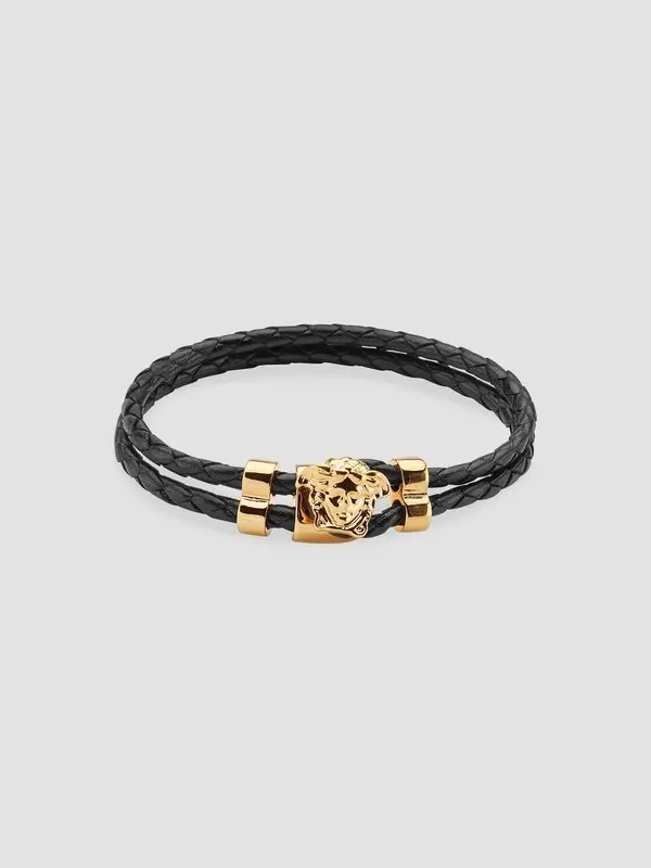 Versace Medusa Braided Leather Bracelet - Black