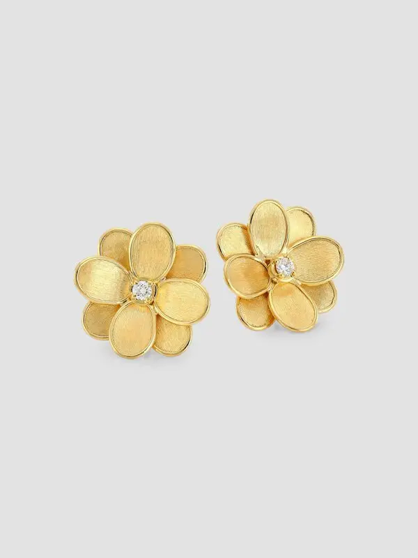Marco Bicego Petali 18k Yellow & Diamond Flower Stud Earrings - Gold