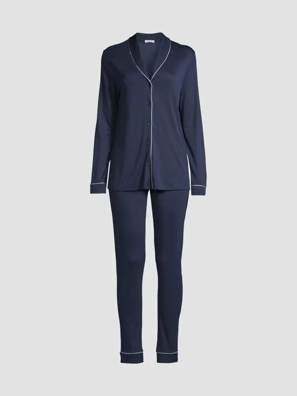 Hanro Natural Comfort 2-piece Long Pajama Set - Deep Navy