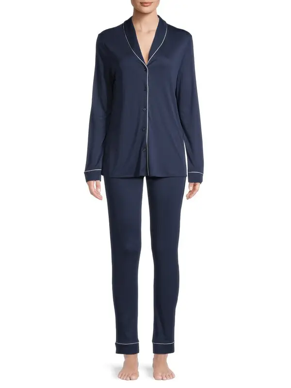Hanro Natural Comfort 2-piece Long Pajama Set - Deep Navy