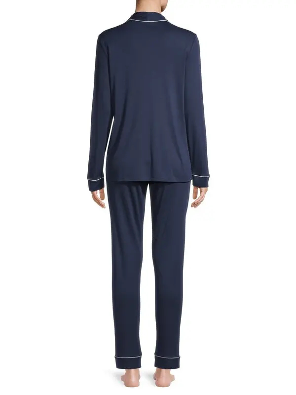 Hanro Natural Comfort 2-piece Long Pajama Set - Deep Navy