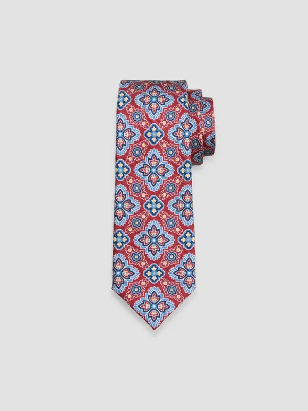 Kiton Floral Medallion Silk Tie - Red Blue