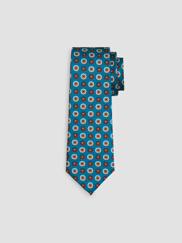 Kiton Floral Medallion Silk Tie - Teal