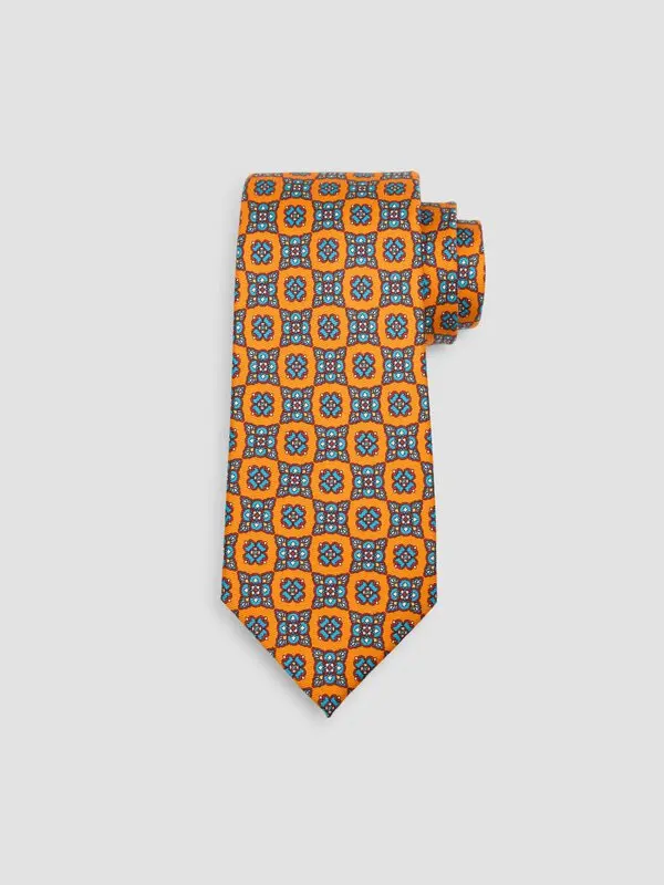 Kiton Medallion Silk Tie - Orange