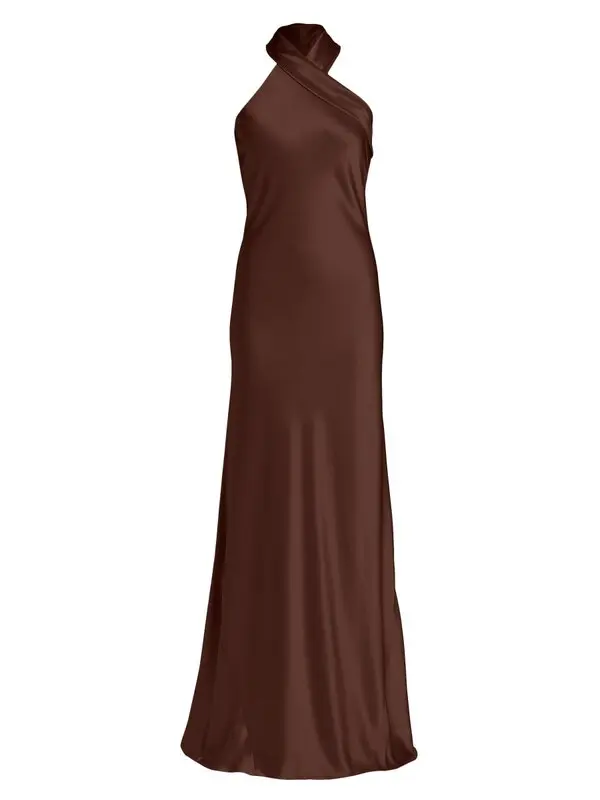 Galvan Pandora Asymmetrical Bias Cut Dress - Chocolate
