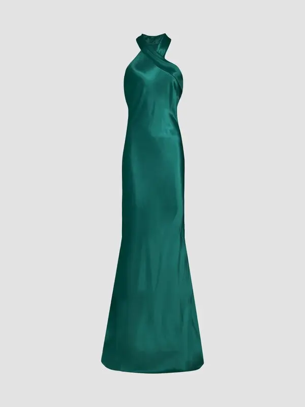 Galvan Pandora Asymmetrical Bias Cut Dress - Emerald