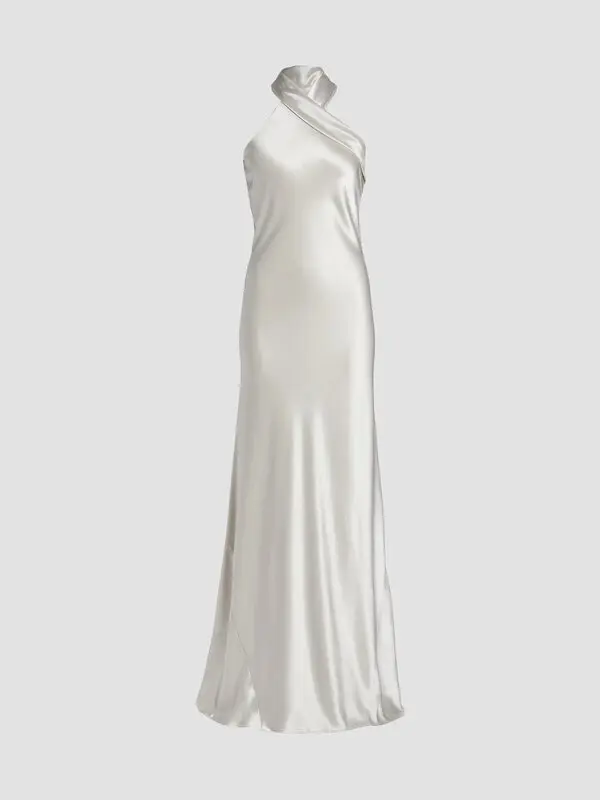 Galvan Pandora Asymmetrical Bias Cut Dress - Platinum