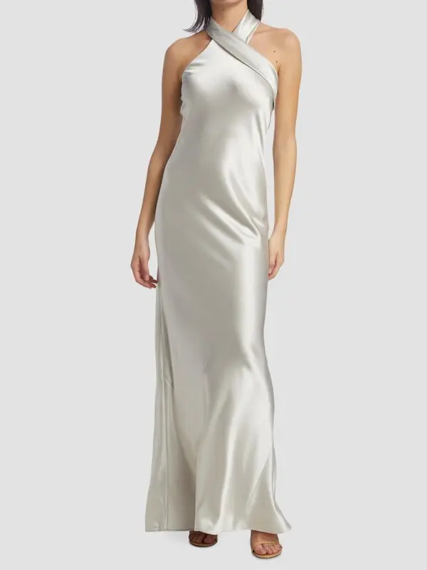 Galvan Pandora Asymmetrical Bias Cut Dress - Platinum