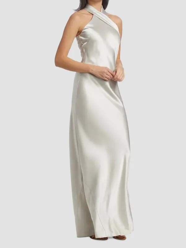 Galvan Pandora Asymmetrical Bias Cut Dress - Platinum