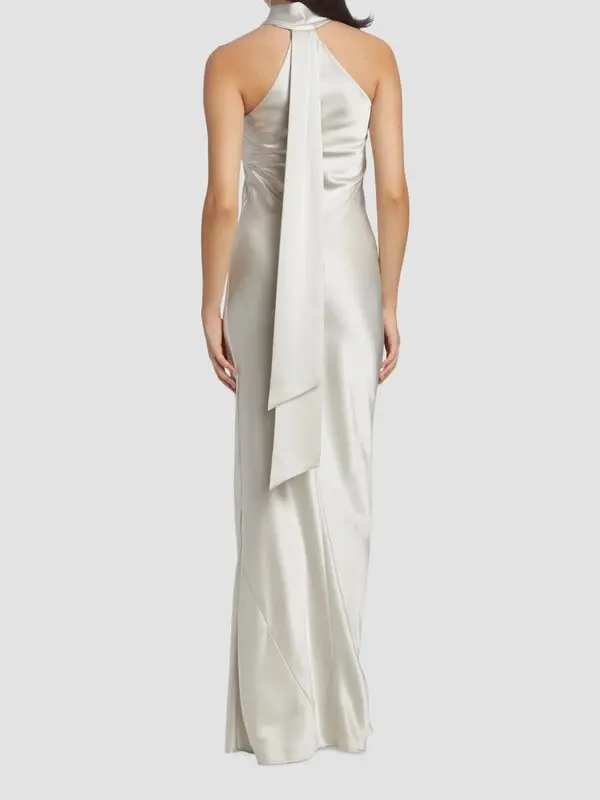 Galvan Pandora Asymmetrical Bias Cut Dress - Platinum