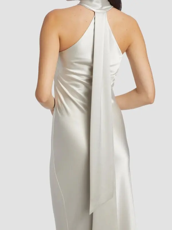 Galvan Pandora Asymmetrical Bias Cut Dress - Platinum