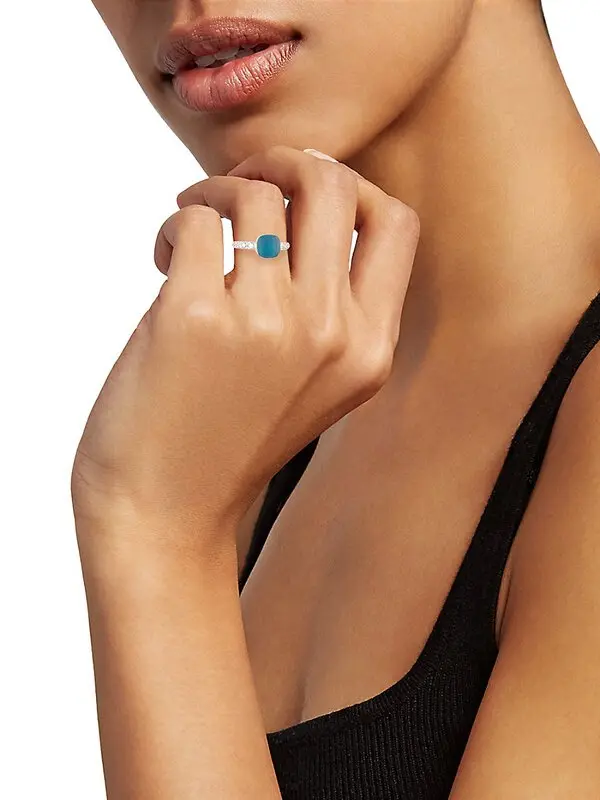 Pomellato Nudo 18k Two-tone Gold, London Blue Topaz Doublet & Diamond Petite Ring - White Gold