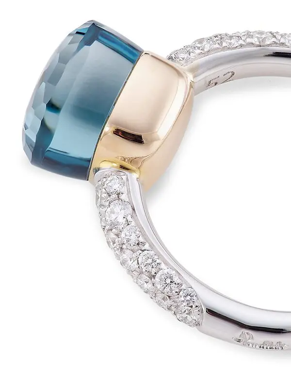 Pomellato Nudo 18k Two-tone Gold, London Blue Topaz Doublet & Diamond Petite Ring - White Gold
