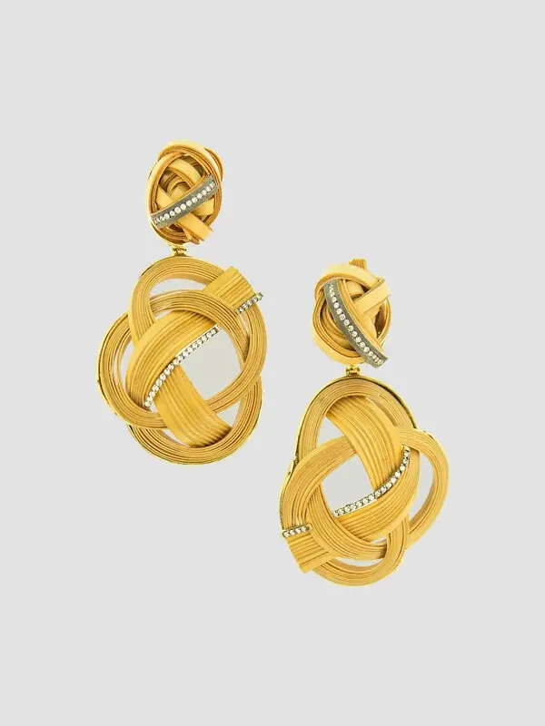 SILVIA FURMANOVICH Bamboo 18k Yellow & Light Brown Diamond Woven Bamboo Drop Earrings