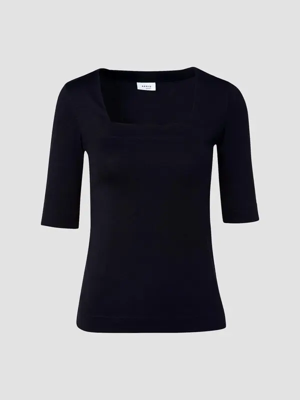 Akris Elets Jersey Square Neck Top - Black