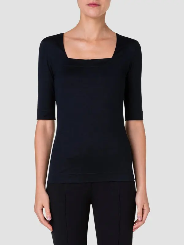 Akris Elets Jersey Square Neck Top - Black