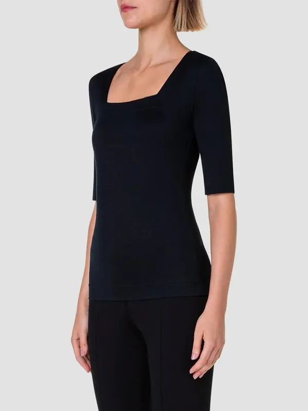 Akris Elets Jersey Square Neck Top - Black