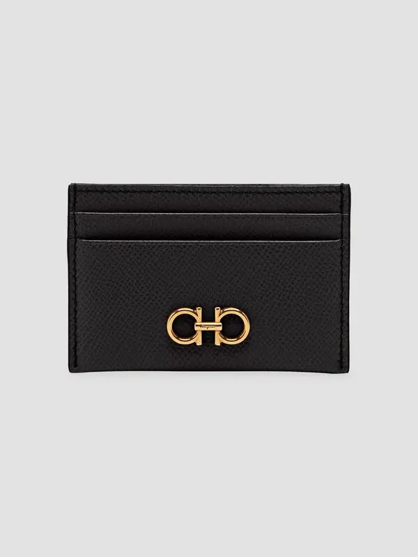 FERRAGAMO Gancini Leather Card Case - Nero