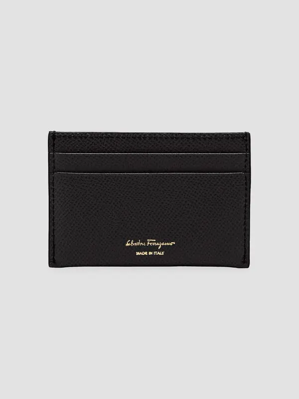 FERRAGAMO Gancini Leather Card Case - Nero