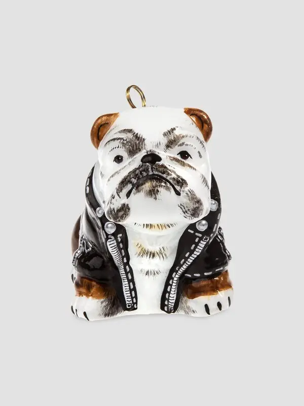 JOY TO THE WORLD COLLECTIBLES Pet Set Bulldog In Motorcycle Jacket Glass Ornat - Neutral