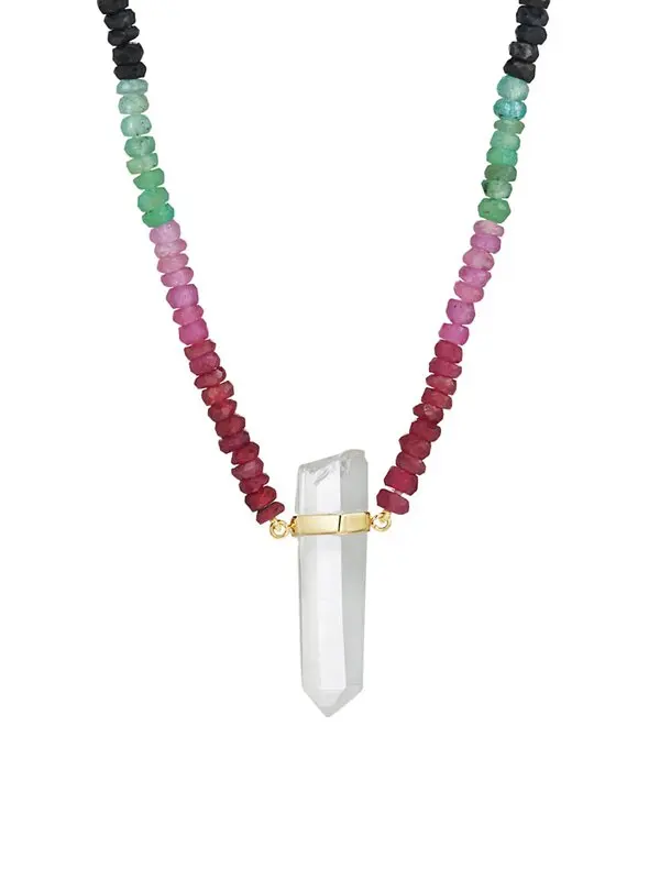 Jia Jia Arizona 14k Yellow Gold, Dark Sapphire & Crystal Quartz Pendant Beaded Necklace - Rainbow