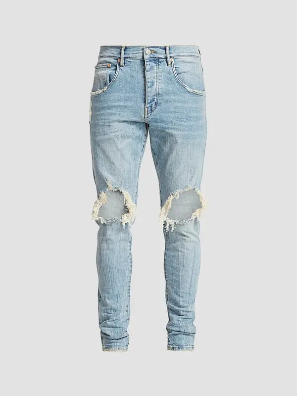 PURPLE BRAND P002 Repair Drop-fit Skinny Jeans - Light Indigo