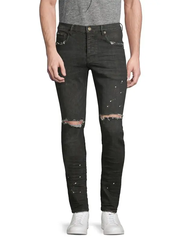 PURPLE BRAND P001 Over Spray Slim-fit Jeans - Black