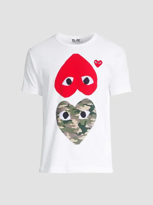 Play Comme Des Garcon Two Heart Camo Cotton Tee