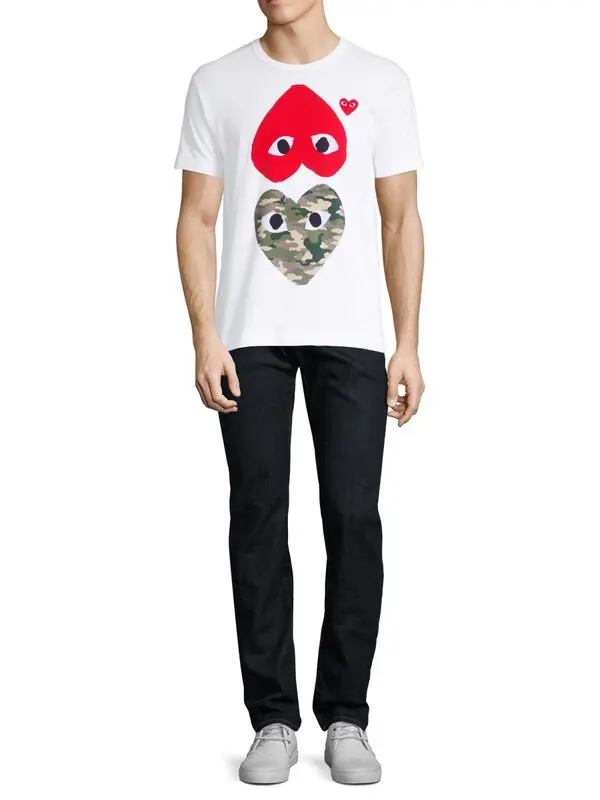 Play Comme Des Garcon Two Heart Camo Cotton Tee
