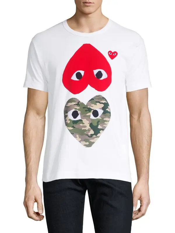 Play Comme Des Garcon Two Heart Camo Cotton Tee