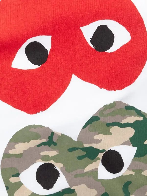 Play Comme Des Garcon Two Heart Camo Cotton Tee