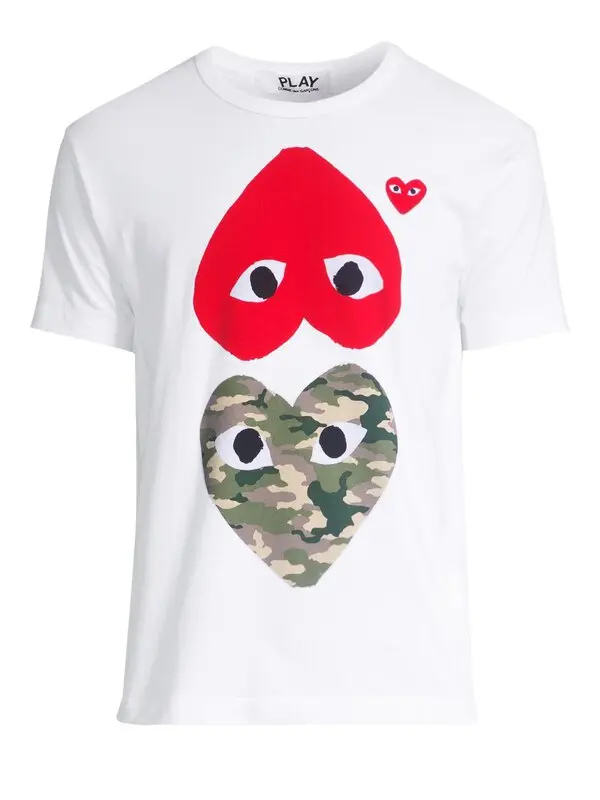 Play Comme Des Garcon Two Heart Camo Cotton Tee