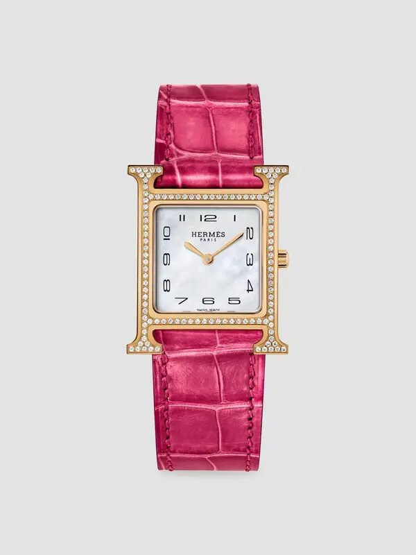 Hermès Heure H 18k Rose Gold, 0.45 Tcw Diamond & Alligator Strap Watch/26mm - Pink
