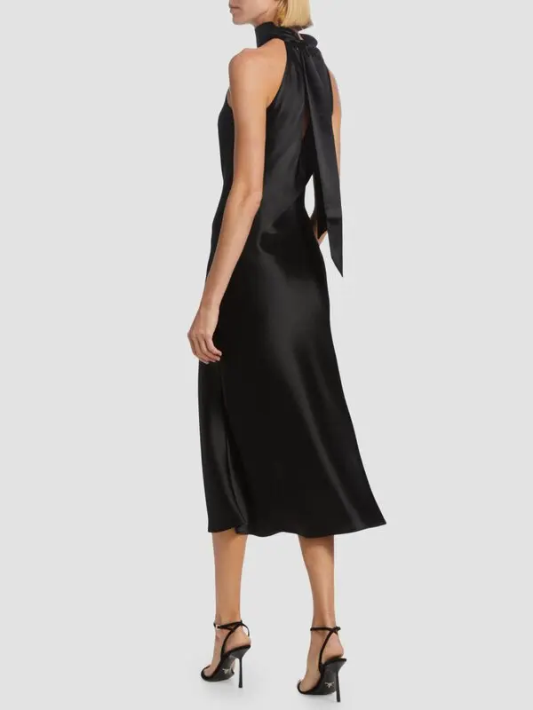 Galvan Sienna Satin Halter Neck Gown - Black