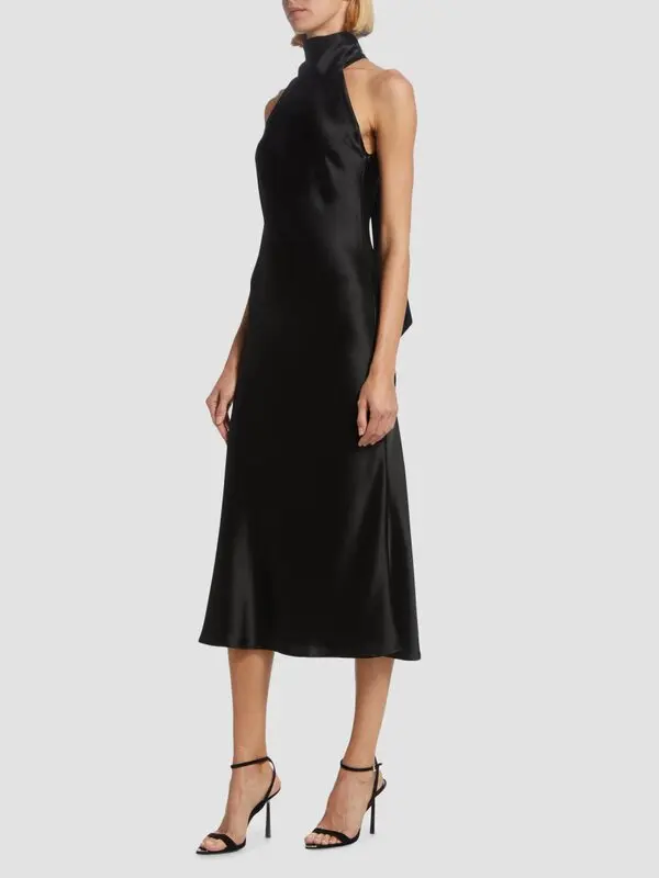 Galvan Sienna Satin Halter Neck Gown - Black