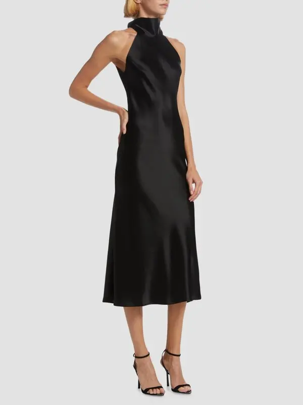 Galvan Sienna Satin Halter Neck Gown - Black