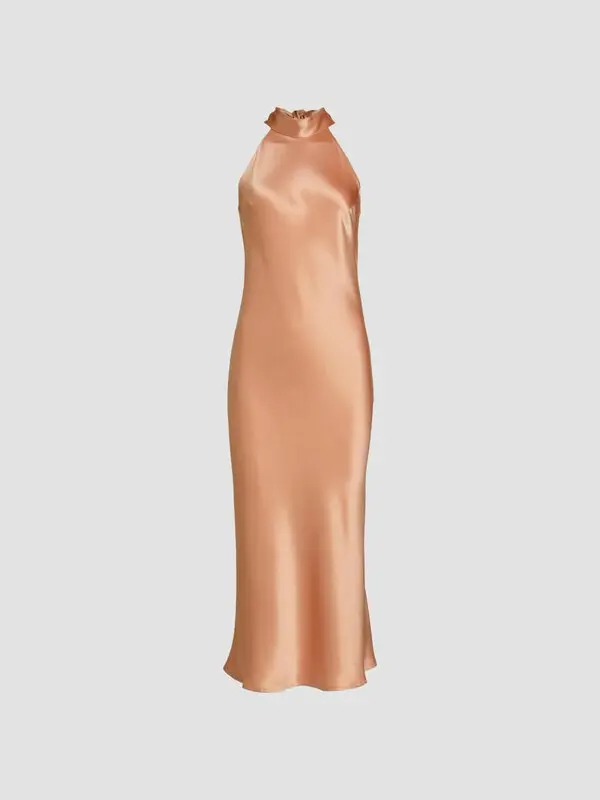 Galvan Sienna Satin Halter Neck Gown - Nude