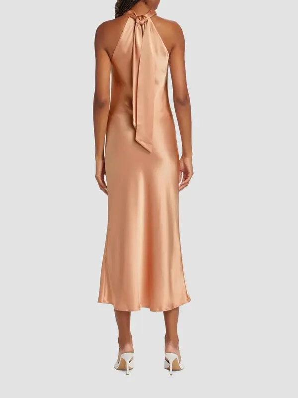 Galvan Sienna Satin Halter Neck Gown - Nude