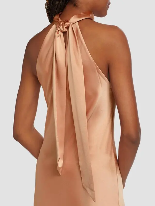 Galvan Sienna Satin Halter Neck Gown - Nude