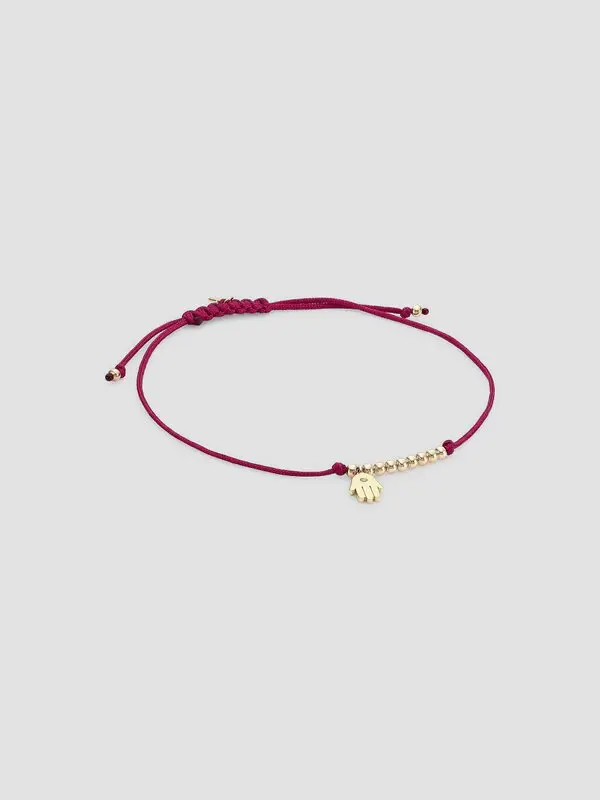 SYDNEY EVAN 14k Yellow & 0.005 Tcw Diamond Hamsa Charm Red Cord Bracelet - Gold