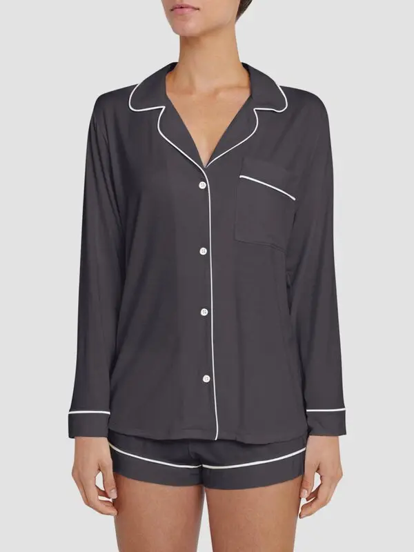 Eberjey Gisele 2-piece Piped Pajama Set - Graphite