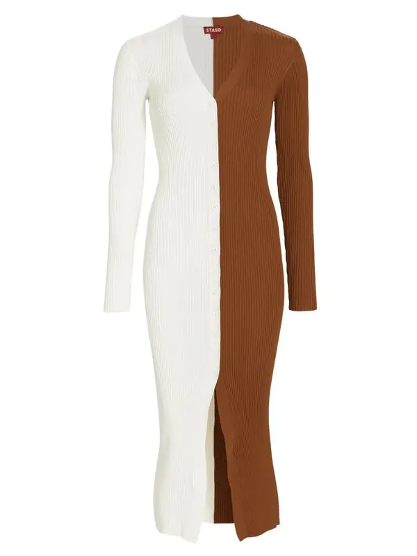 Staud Shoko Colorblocked Midi-dress - Tan White