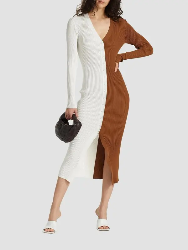 Staud Shoko Colorblocked Midi-dress - Tan White