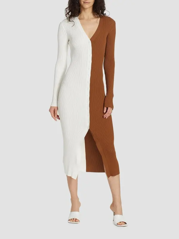 Staud Shoko Colorblocked Midi-dress - Tan White