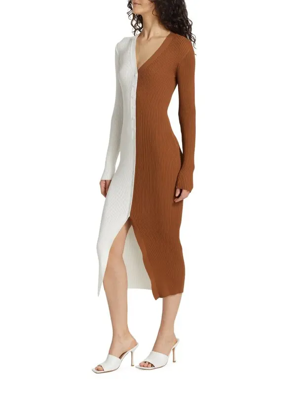Staud Shoko Colorblocked Midi-dress - Tan White