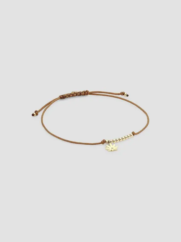 SYDNEY EVAN 14k Yellow & 0.005 Tcw Diamond Mary Jane Charm Tan Cord Bracelet - Gold