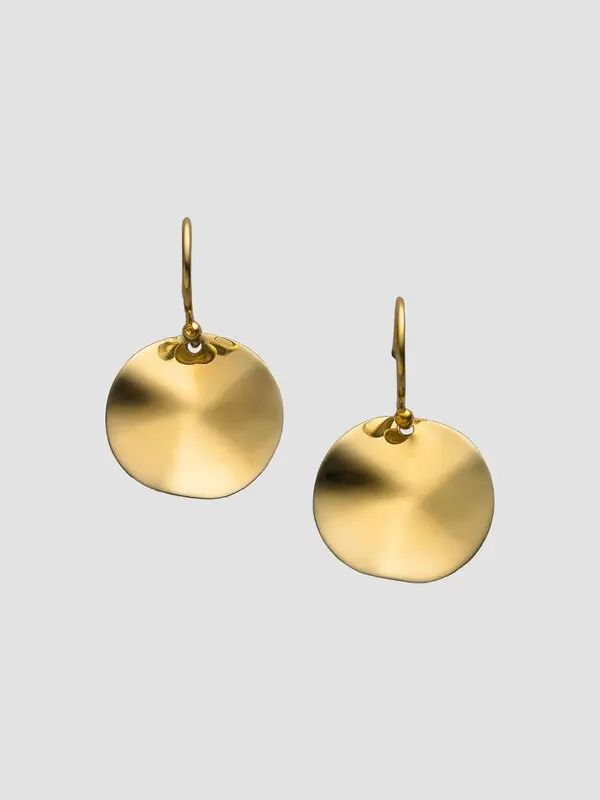 Ippolita Glamazon Sculptural Metal 18k Yellow Mini Wavy Disc Drop Earrings